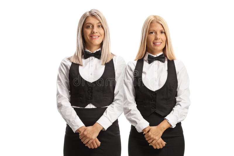 Two Female Waitresses in Uniforms Posing Stock Photo - Image of serve ...