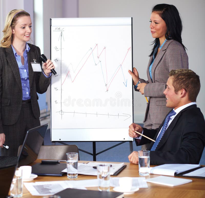 Two Females Present Graph on Flipchart Stock Photo - Image of female ...