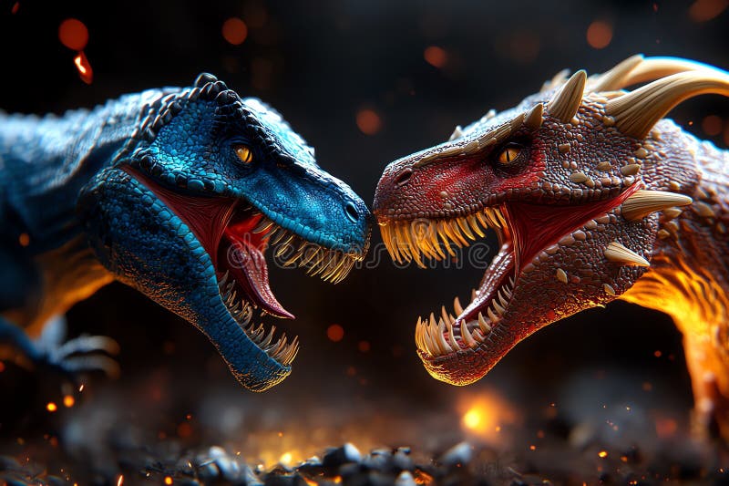 Two Fierce Dinosaurs Engage in an Epic Battle, Displaying Their ...