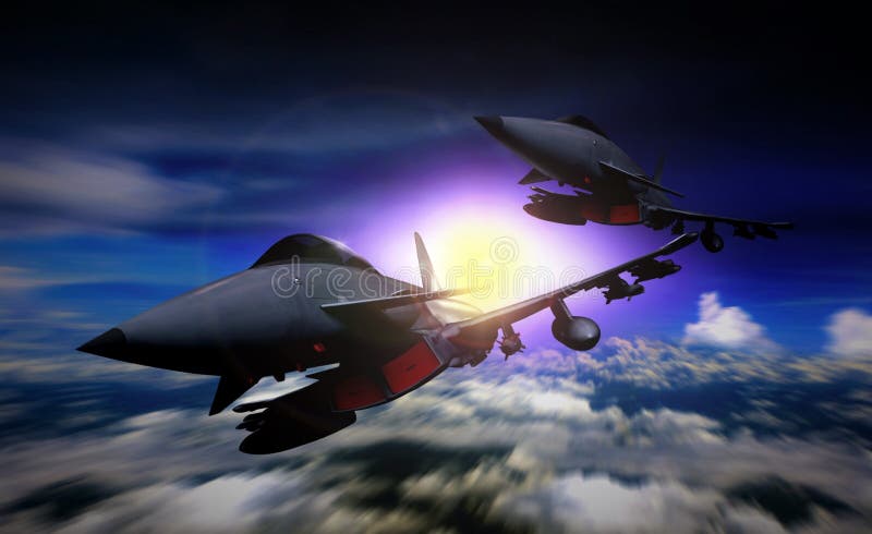 Two Fighter Jet Flying in a Mission Stock Illustration - Illustration ...