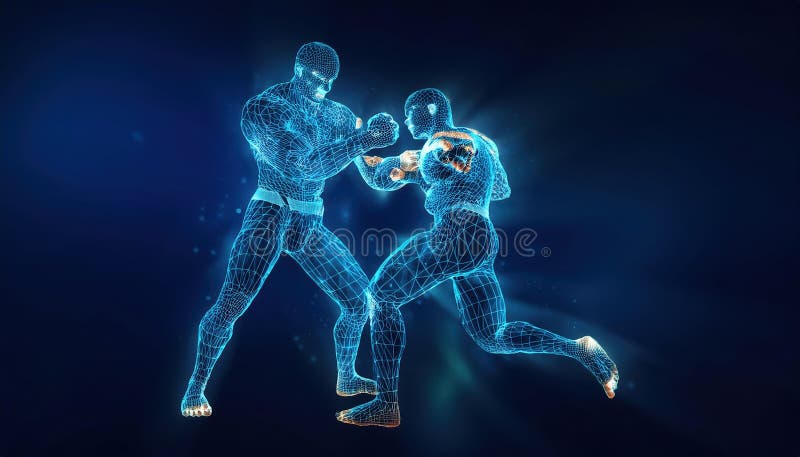 Dynamic Mixed Martial Arts Fighters Engage in a Digital Wireframe ...