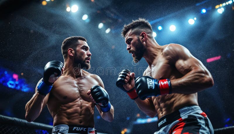 Two Fighters in Ultimate Fight Cage during the Match Stock Illustration ...