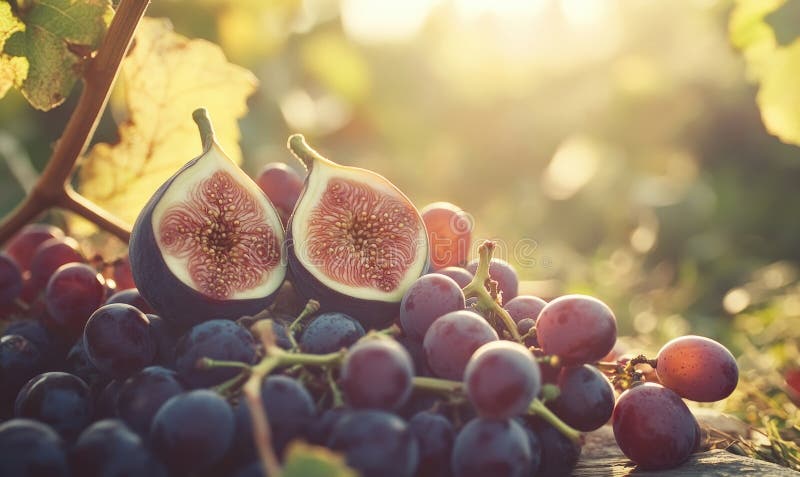 Two Figs are on Top of a Bunch of Grapes Stock Photo - Image of figs ...