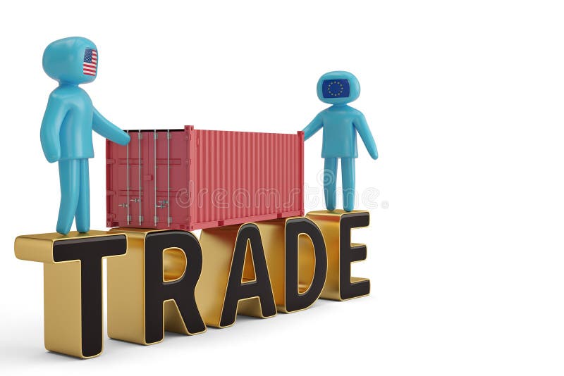 Two Figure People on Trade Letter and Container 3D Illustration. Stock ...