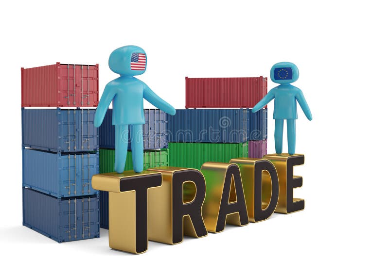 Two Figure People on Trade Letter and Containers 3D Illustration Stock ...