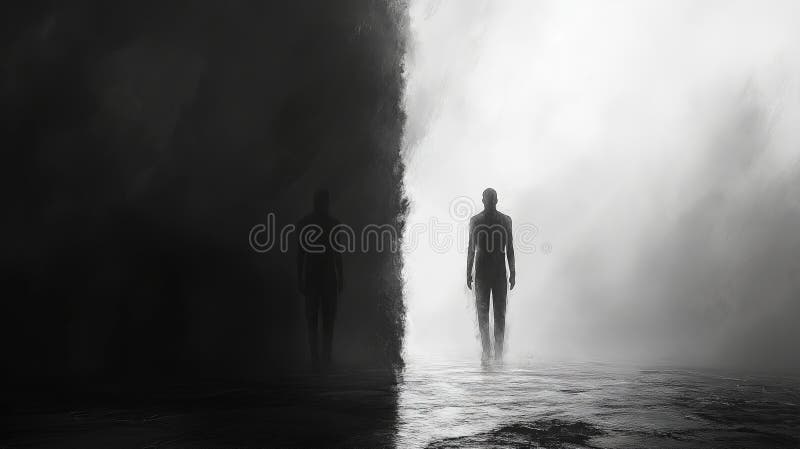 Two Figures Divided by Light and Dark Contrast Stock Image - Image of ...