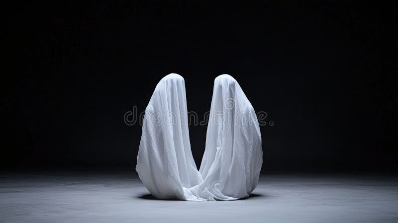 Two Figures Draped in White Fabric Conveying Mystery and Emotion Stock ...