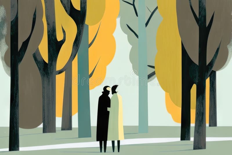 Two Figures Embracing in a Park Adjusting To the Changes of Life. Art ...