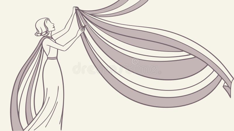 Two Figures Holding Flowing Fabric. Collaborative Elegance, Vector ...