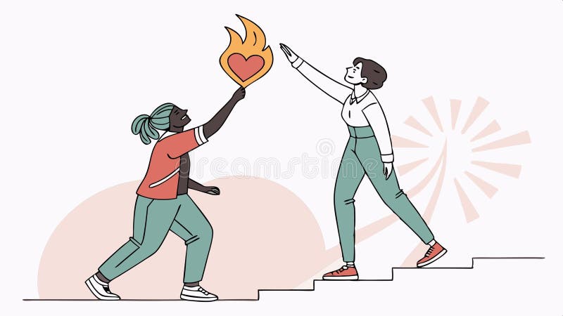 Two Figures Holding a Torch Together Symbolizing Teamwork and Passing ...