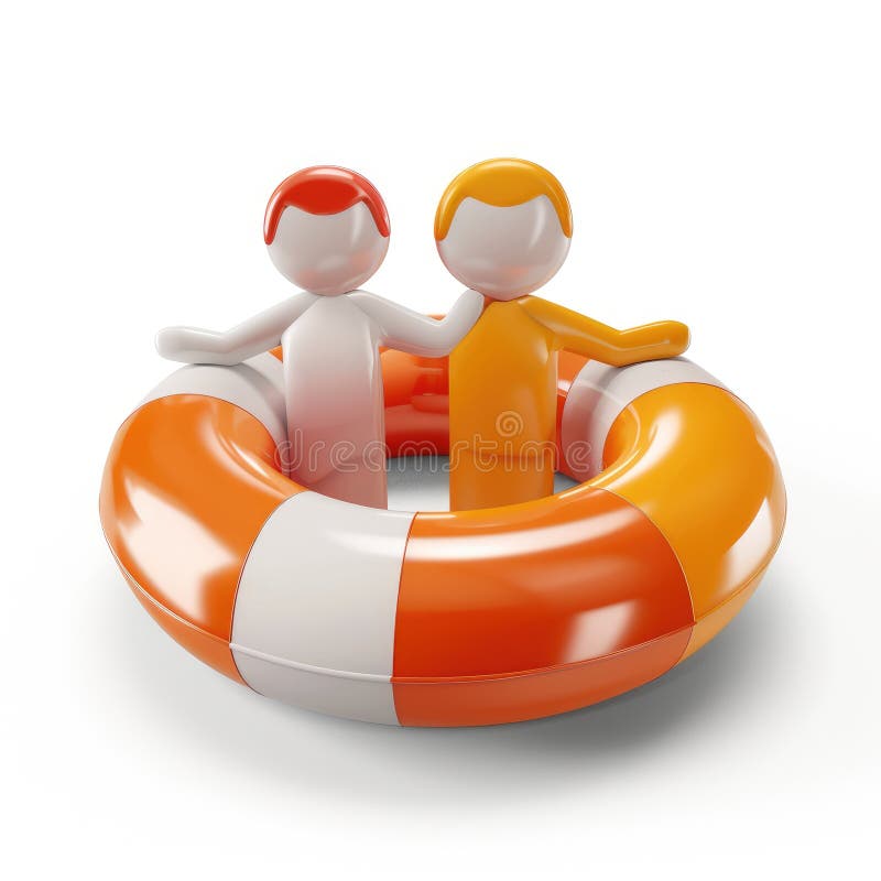 Two Figures Finding Safety in a Lifebuoy: a 3D Render Stock ...