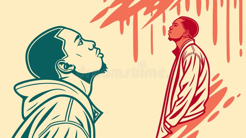 Two Figures Looking Up with Abstract Light, Vector Design Generative AI ...