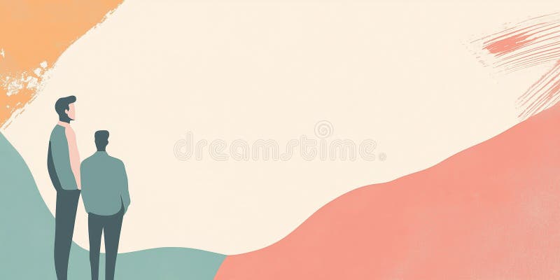 Two Figures Observe Colorful Abstract Shapes Stock Photo - Image of ...
