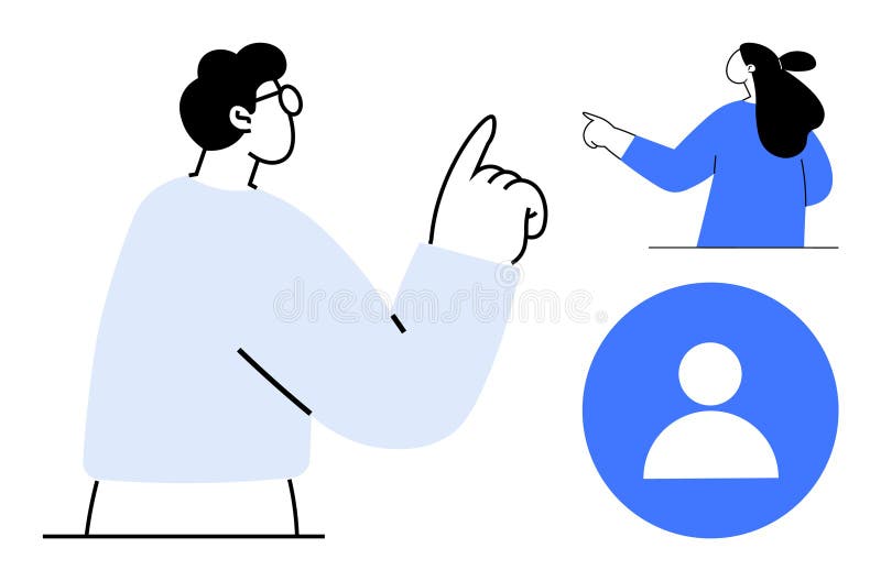 Two Figures Pointing with User Profile Icon in Minimalist Design Stock ...