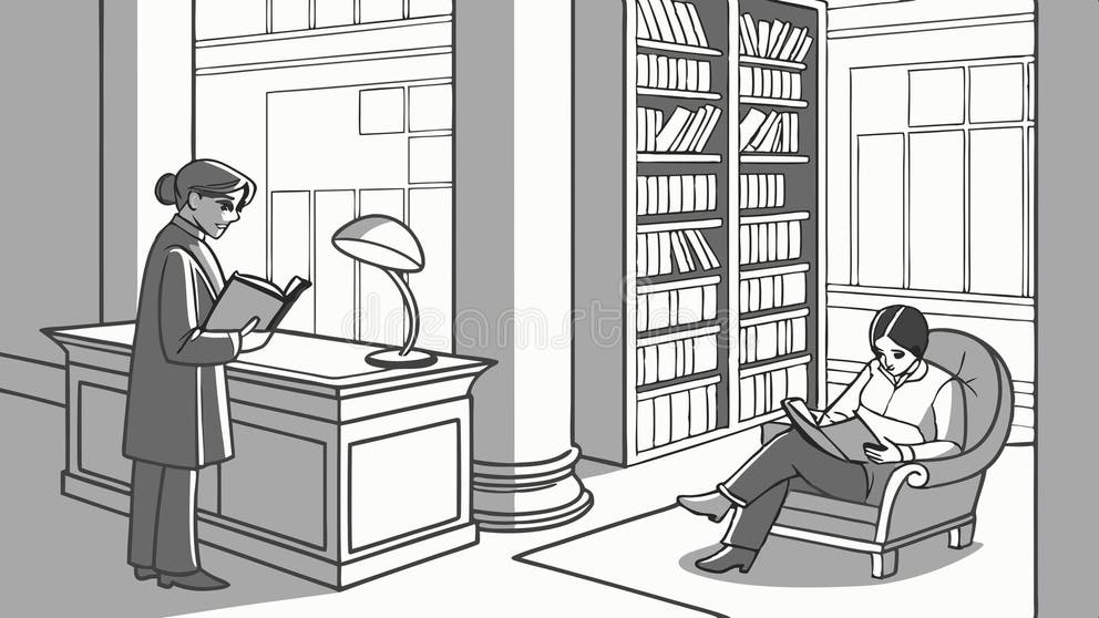 Two Figures Reading in a Library, Depicting Knowledge and Education ...