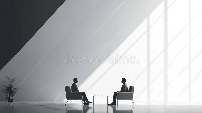 Two Silhouetted Figures in Professional Negotiation within a Modern ...