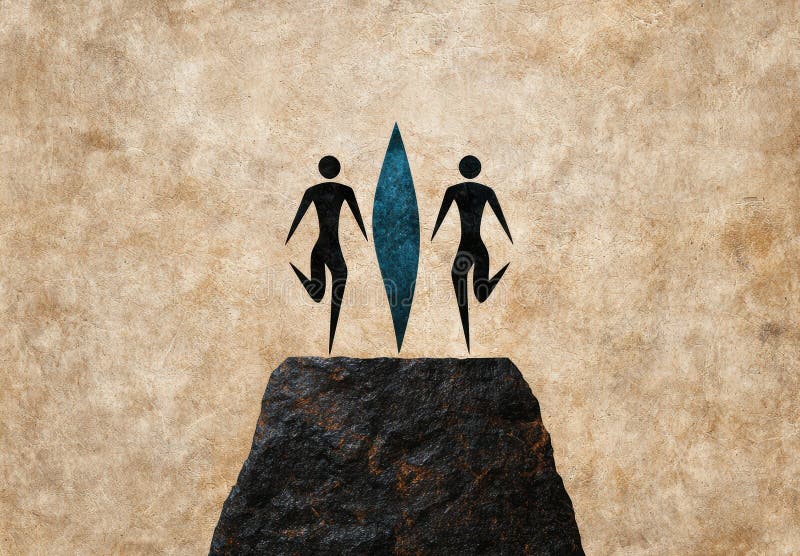 Two Figures Stand on a Precipice with a Blue Divide, Symbolizing ...