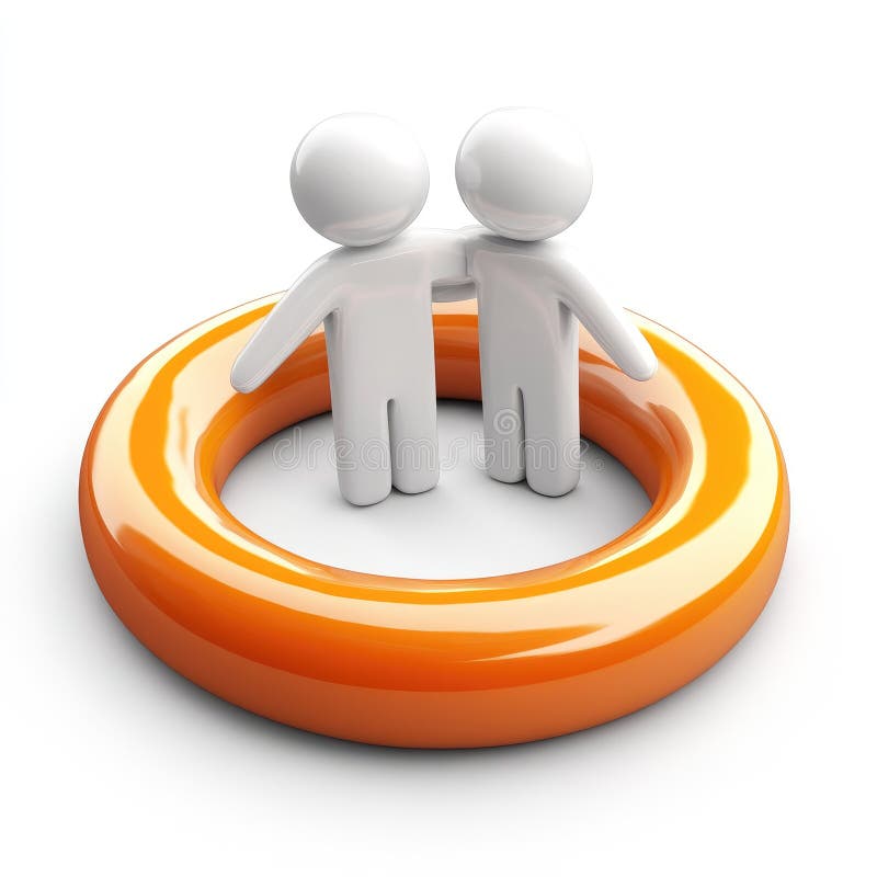 Two 3D Figures Embracing Inside an Orange Ring: Teamwork and Unity ...