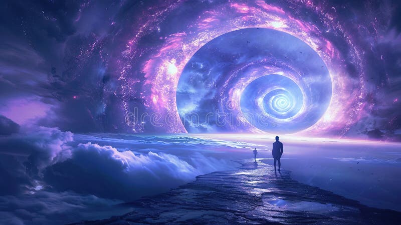 Two Figures Standing before a Celestial Vortex Stock Image - Image of ...