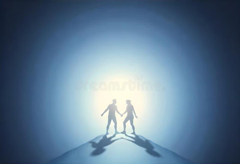 Two Figures Standing on a Peak with a Dramatic Backlit Effect ...