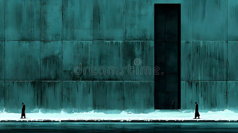 Two Figures Walking by a Large, Textured Wall Stock Photo - Image of ...