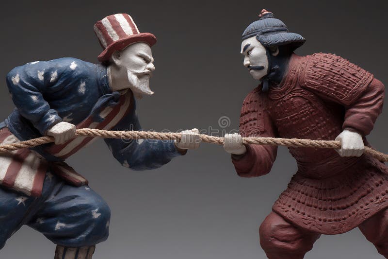 Two Figurines Depicting a Tug-of-war Scene. on the Left, a Figure ...