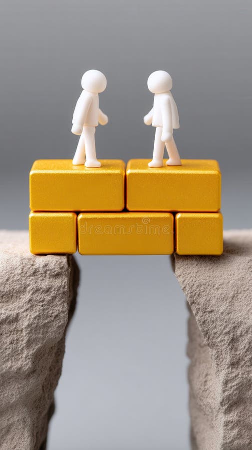 Two Figurines Standing on Blocks Over a Gap Representing Connection ...