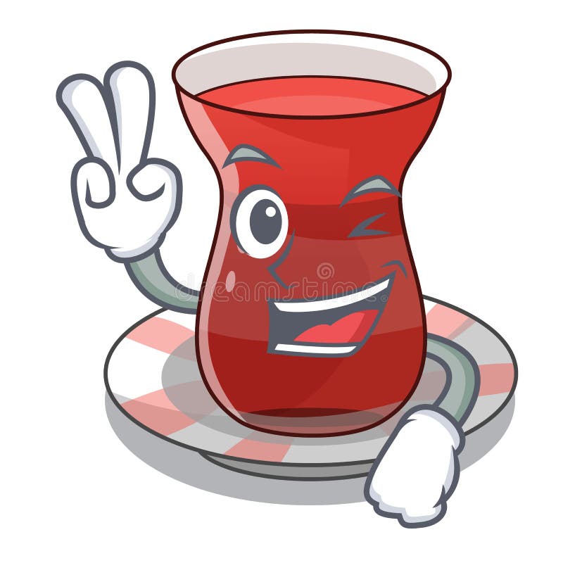 Two Finger Turkish Tea in a Cartoon Glass Stock Vector - Illustration ...