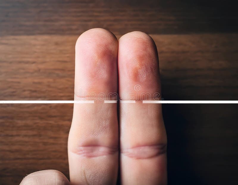 Two Fingers Divided by a Drawn Line on a Table, Symbolizing Separation ...