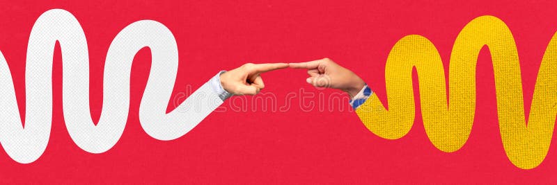 Two Fingers Touch from Separate Wavy Pathways, Symbolizing Connection ...