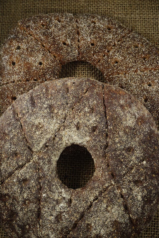 Finnish Traditional Round Ray Bread on a Crumpled White Paper Stock ...
