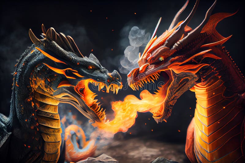 Two Fire Breathing Dragons. Dragons Fighting.generative Ai Stock ...