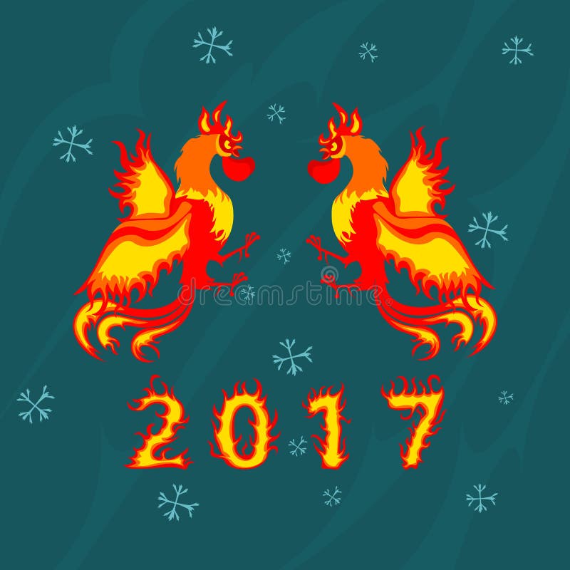 Two Fire Rooster, Symbol 2017 on the Chinese Calendar. Stock Vector ...