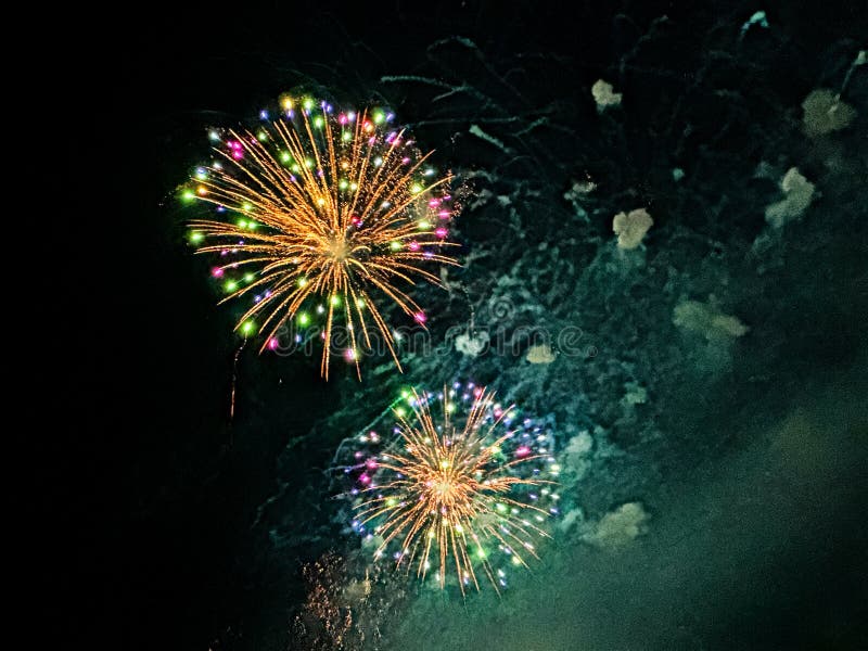 Two Fireworks Explosions Over Lake Union Stock Image - Image of ...