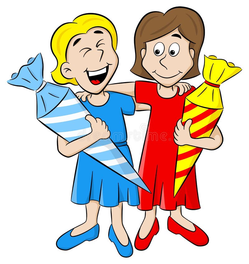 Two First-graders with School Cone Stock Vector - Illustration of ...