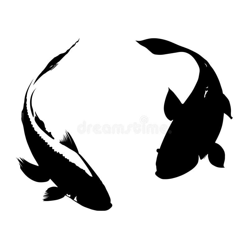 Two Fish Black Silhouette. Isolated Element. Black Shape on White ...