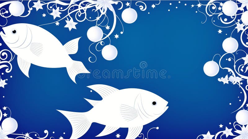 Two Fish on a Blue Background with White Swirls and Stars Stock ...