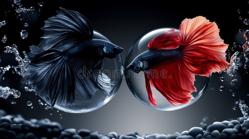 Two Fish, in Glass Bubbles that are Separate from One Another, Face ...
