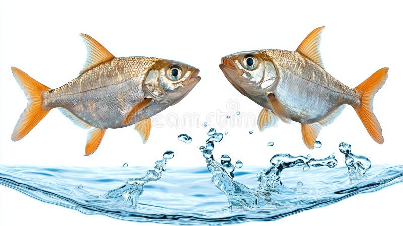 Two Fish Jumping Above Clear Water Splashing Upwards Stock Illustration ...
