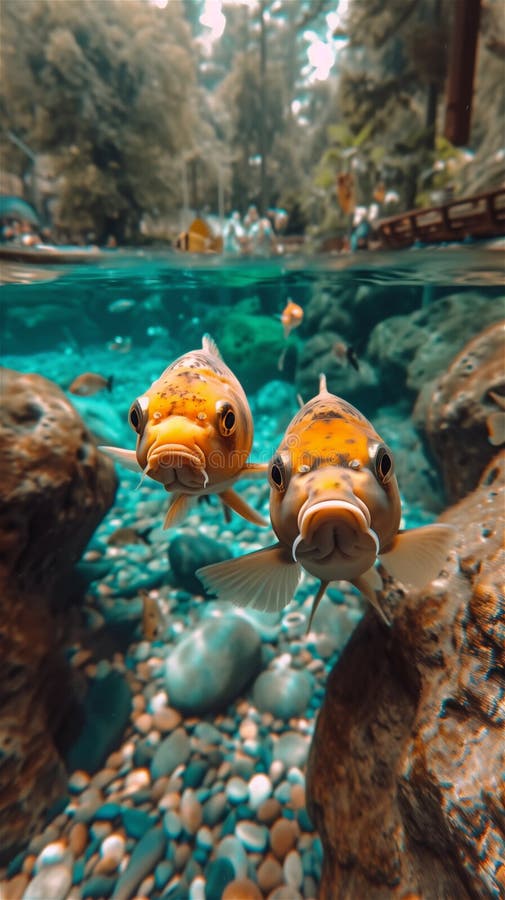 A Cat and Fish are Looking at Each Other, AI Stock Photo - Image of ...