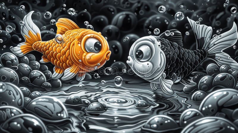 Two Fish are Sitting in a Pond with Bubbles Around Them, AI Stock Image ...