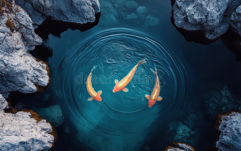 Two Fish Swim Gracefully in a Serene Pond of Clear Water. Stock Photo ...
