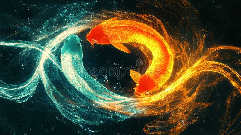 Two Fish Swimming in a Circular Pattern, Creating the Symbol of Pisces ...
