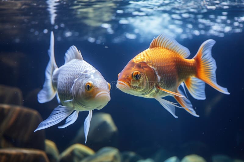 Two Fish Swimming Closely Together in an Aquarium Stock Photo - Image ...