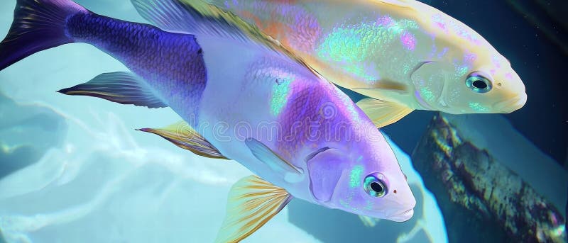 Two Fish Swimming Harmoniously Together in a Sparkling Pool Under the ...