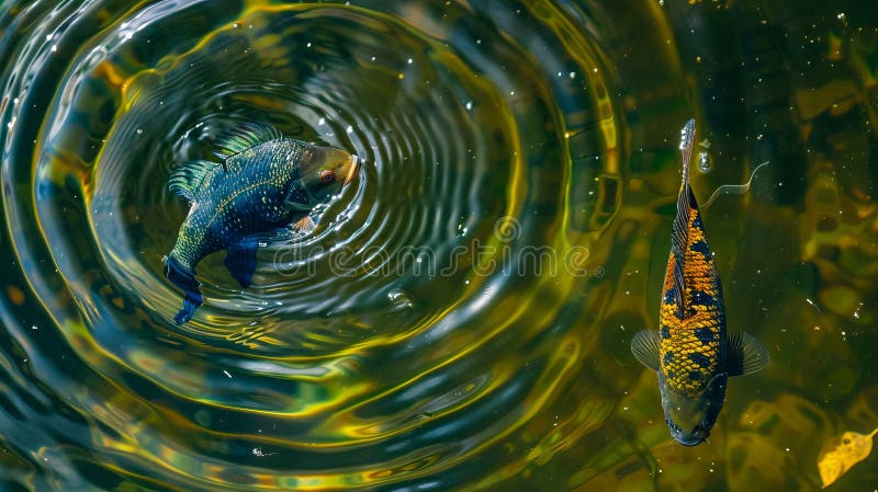Two Fish Swimming in a Lake with Ripples Stock Image - Image of outdoor ...