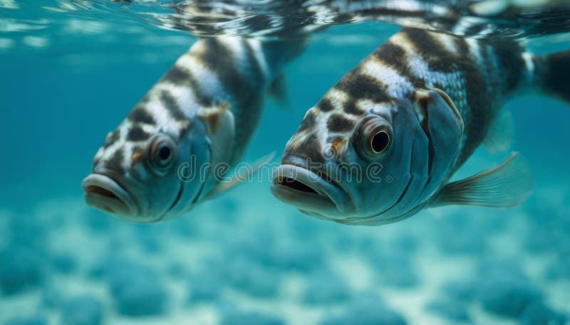 Two Fish Swimming in the Ocean Stock Illustration - Illustration of ...