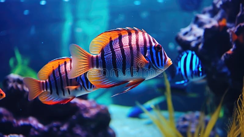 Two Fish Swimming in a Tank, Suitable for Aquatic Themes Stock Image ...
