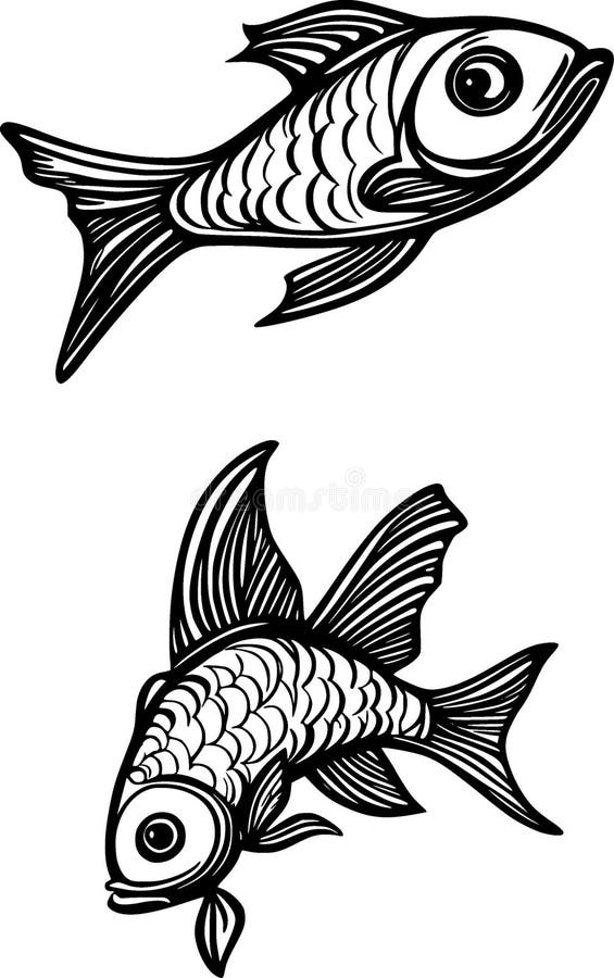 Two Fish Swimming in the Water Stock Illustration - Illustration of ...