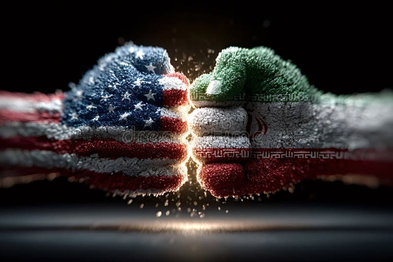 Usa Versus Iran Conflict Represented by Two Fists Colliding Stock Photo ...